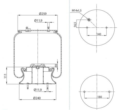 Пневморессора Голаз-Скания передняя (Пневмобаллон в сборе), шпильки ...