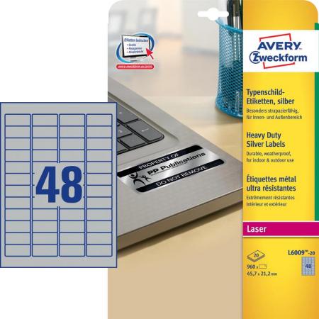 Этикетки самоклеящиеся Avery Zweckform из серебристой пленки 45. 7х21 ...