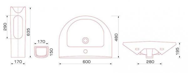 ГЕССО W101 раковина 600 мм белая / GESSO Home De Luxe W101 раковина 600 ...