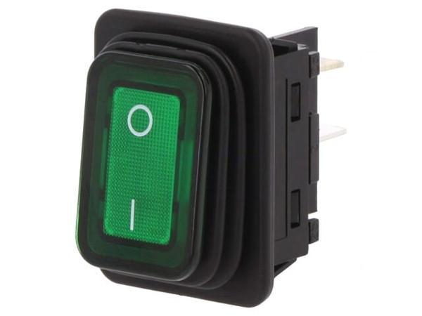 ROCKER; DPST; Pos: 2; ON-OFF; 20A/250VAC; green; filament lamp; 230V ...