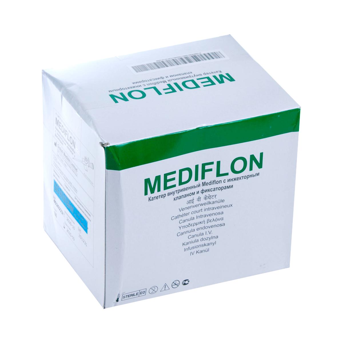 Катетер внутривенный Mediflon 22G с инжекторным клапаном и фиксатором ...