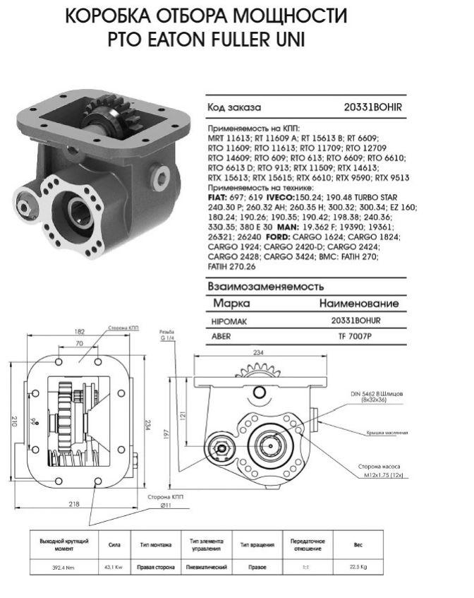 Коробка отбора мощности PTO EATON-FULLER RT-RTO-RTX (ISO) 20331BOHIR ...